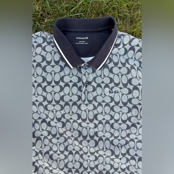 Coach | Shirts | Coach Mens Black And Gray Patterned Polo Shirtused ...